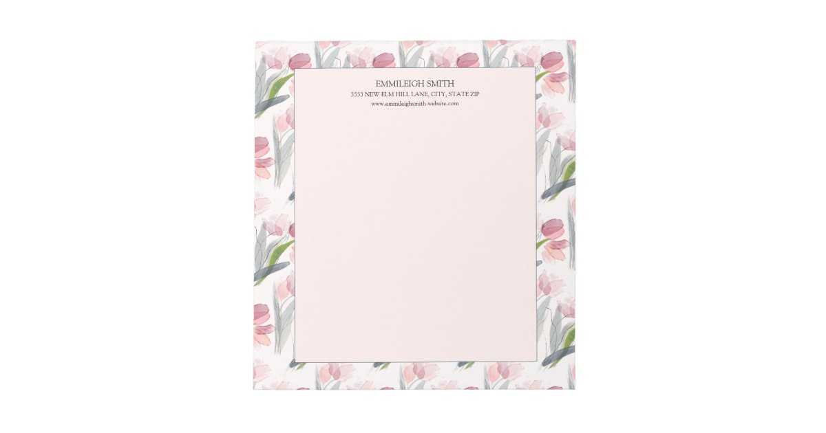 Feminine Girly Blush Pink Watercolor Floral White Notepad | Zazzle