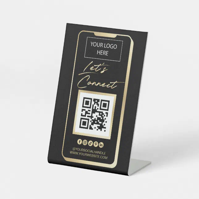 Feminine Girly QR Code Scan to Connect Social Logo Pedestal Sign | Zazzle