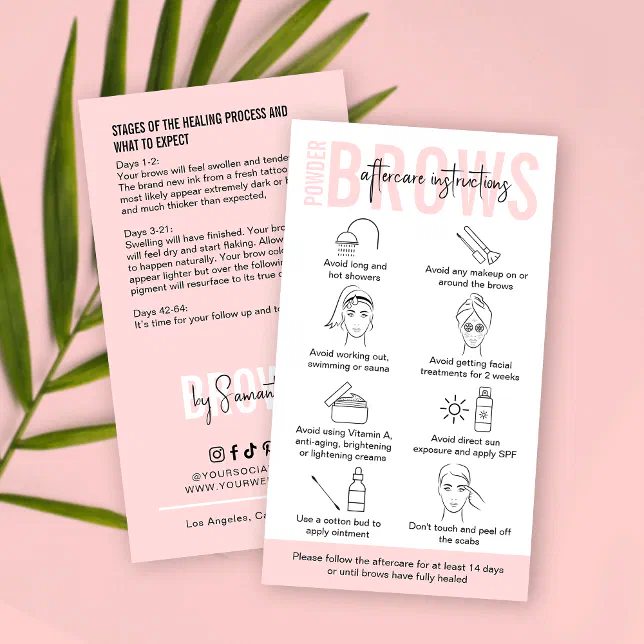 Feminine Ombre Powder Brows Aftercare Instructions Business Card | Zazzle