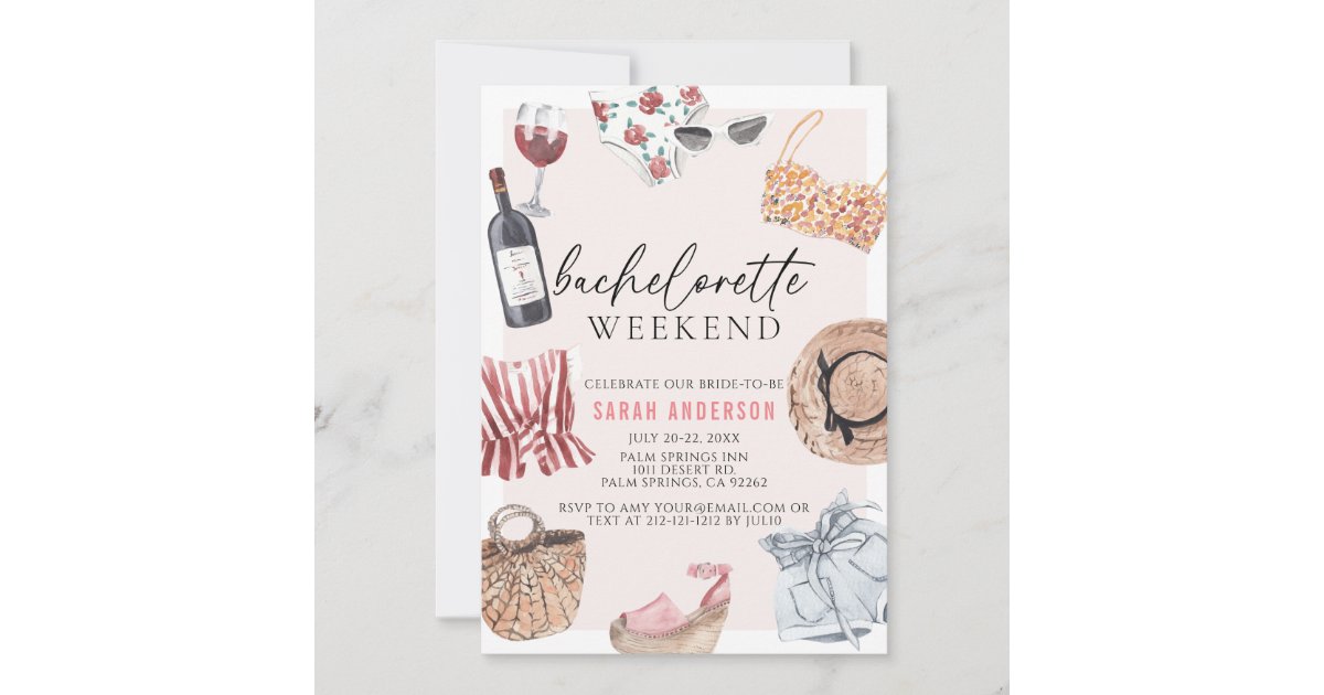 Feminine Outfit Bachelorette Weekend Itinerary Invitation | Zazzle