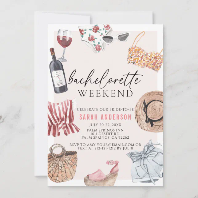 Feminine Outfit Bachelorette Weekend Itinerary Invitation | Zazzle
