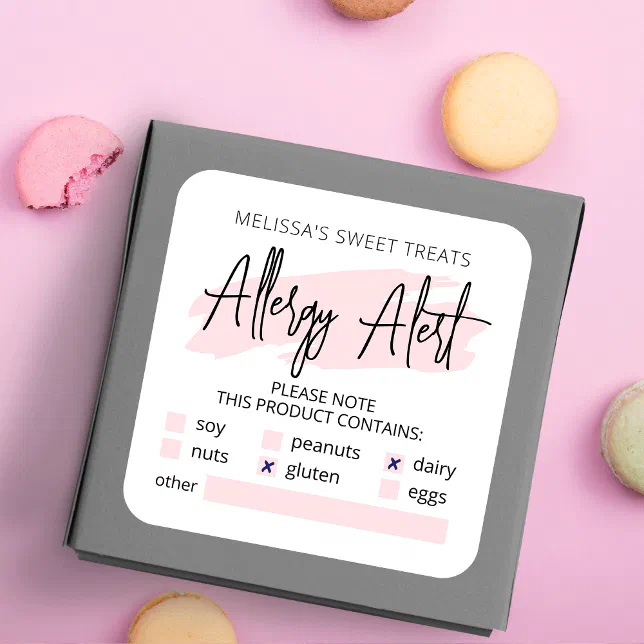 Feminine Pink Allergy Alert Checklist Food Safety Square Sticker | Zazzle