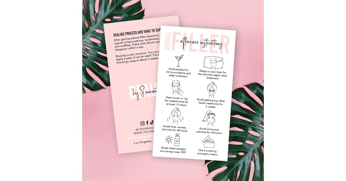 Feminine Pink Dermal Filler Aftercare Instructions Business Card | Zazzle