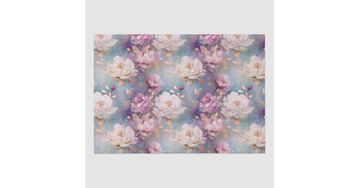 Feminine Pink Gold and White Floral Tissue Paper | Zazzle