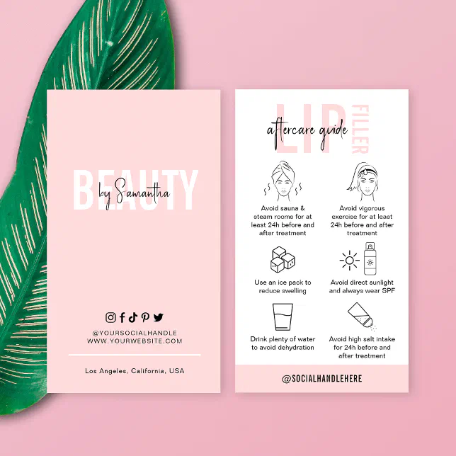 Feminine Pink Lip Filler Aftercare Instructions Business Card Zazzle