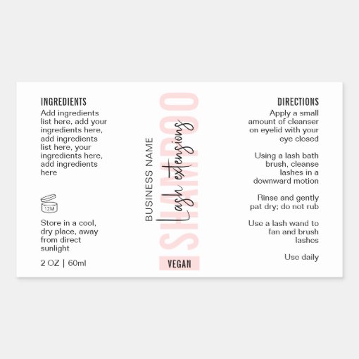 Feminine Pink Modern Lash Shampoo Wrapper Rectangular Sticker | Zazzle