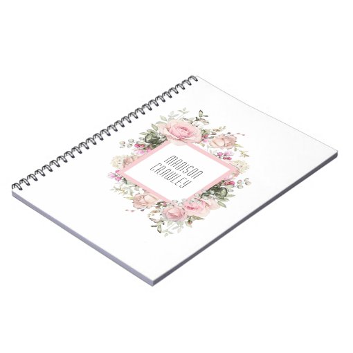 Feminine Pink Rose Floral with Your Name Notebook | Zazzle