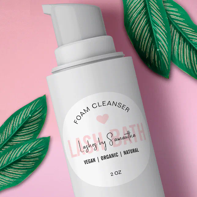 Feminine Pink Script Logo Lash Extensions Cleanser Classic Round ...