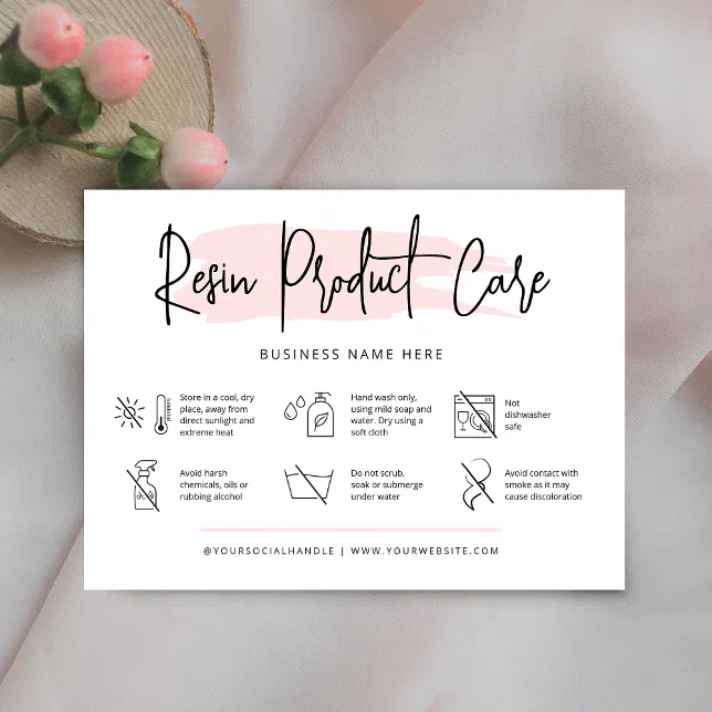 Feminine Pink Watercolor Resin Product Care Guide Thank You Card | Zazzle