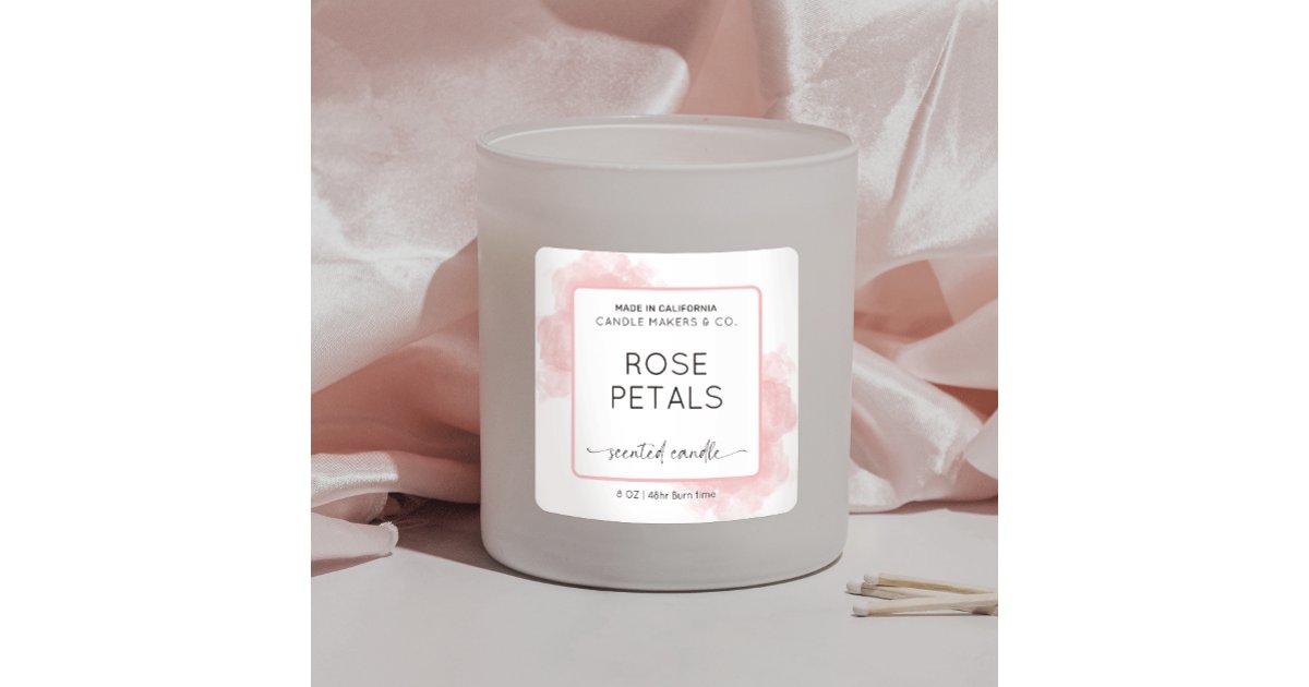 Feminine Pink Watercolor Script Font Candles Square Sticker | Zazzle