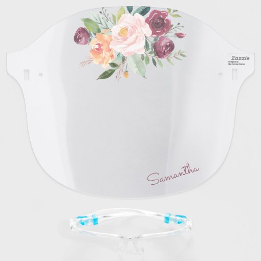 Feminine Rustic Floral Bouquet with Your Name Face Shield | Zazzle