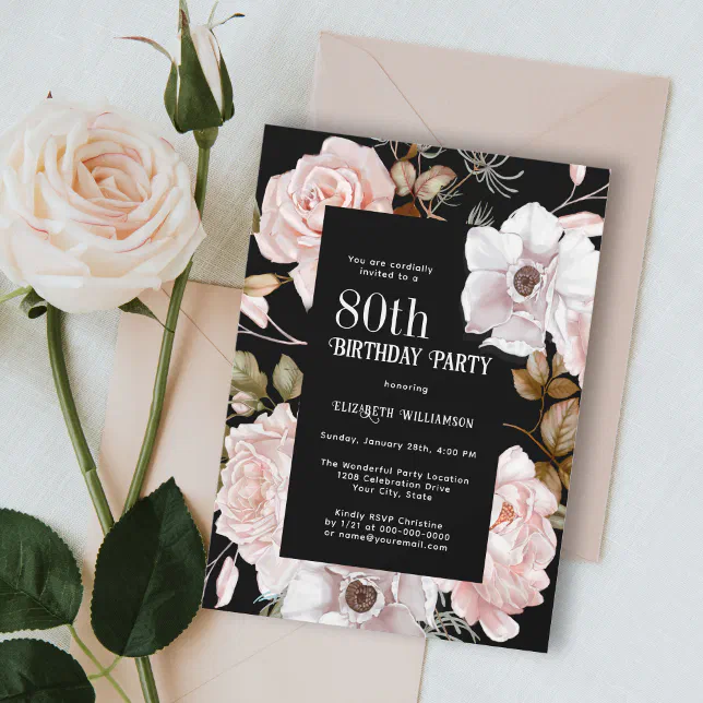 Feminine Watercolor Floral 80th Birthday Party Invitation Zazzle