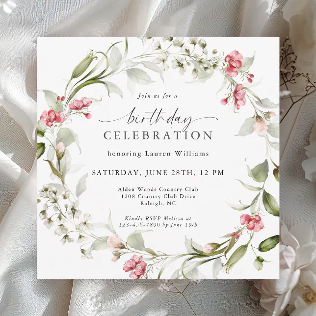 Feminine Watercolor Floral Birthday Celebration Invitation | Zazzle