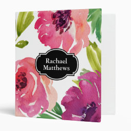 Feminine Watercolor Floral Custom Binder | Zazzle
