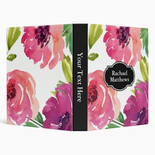 Feminine Watercolor Floral Custom Binder | Zazzle