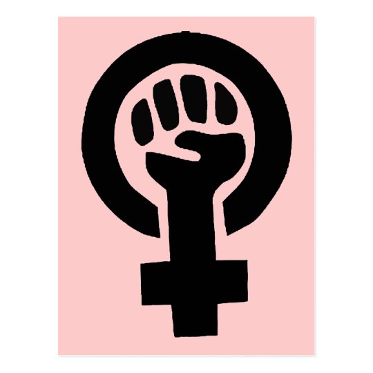 Feminist Girl Power Symbol with Pink Background Postcard | Zazzle.com