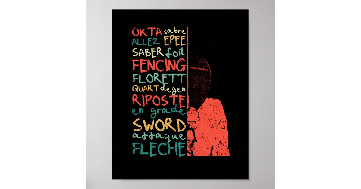 Fencing terms training fencer team foil poster | Zazzle