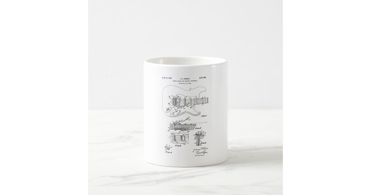 Fender stratocaster guitar patent coffee mug | Zazzle