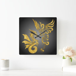 Feng Shui Golden Phoenix & Dragon Clock - black | Zazzle