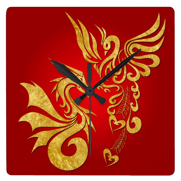 Feng Shui Golden Phoenix & Dragon Clock - red | Zazzle.com