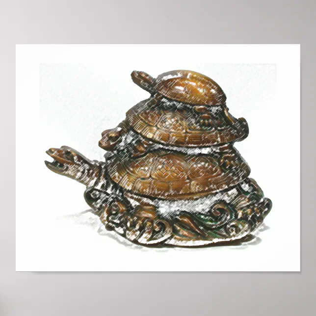 Feng Shui Triple Turtle - Gold Poster | Zazzle