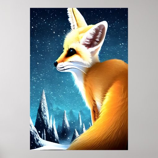 Fennec fox in-the snowy mountain | AI Art Poster | Zazzle