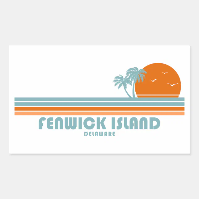 Fenwick Island Delaware Sun Palm Trees Rectangular Sticker | Zazzle
