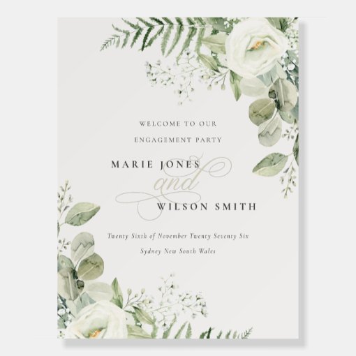Fern Eucalyptus Greenery Fauna Engagement Welcome Foam Board | Zazzle