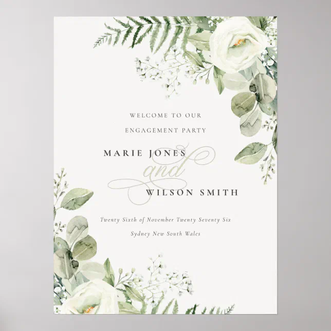 Fern Eucalyptus Greenery Fauna Engagement Welcome Poster | Zazzle