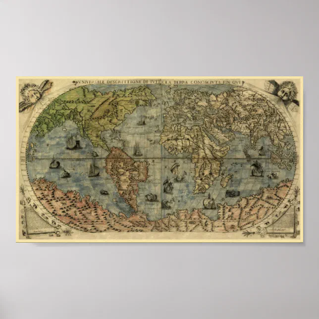 Fernando Bertelli 1565 Map of the World Poster | Zazzle