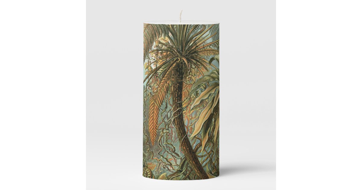 Ferns Palm Tree Antique Botanical Ferns Art Pillar Candle | Zazzle