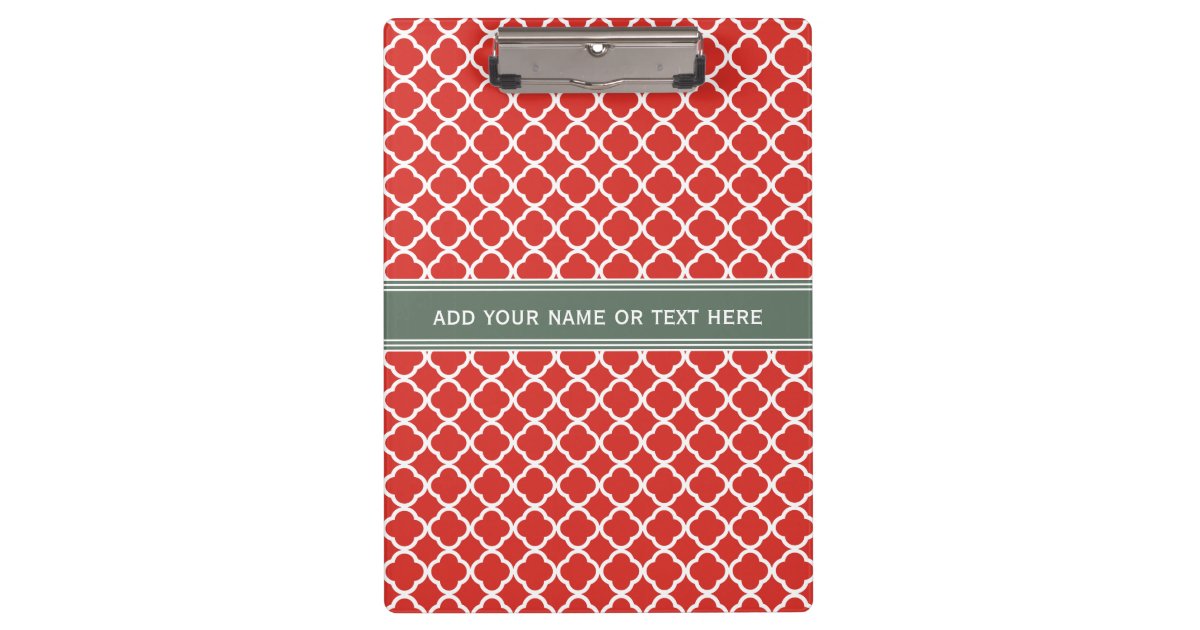 Ferrari Red and White Moroccan: Quatrefoil Pattern Clipboard | Zazzle