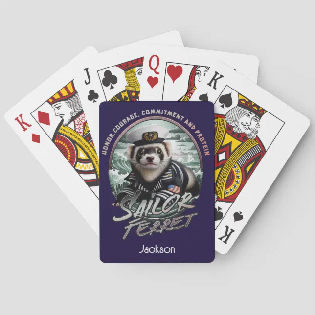 Ferret in Sailor Suit and Oceans Poker Cards | Zazzle