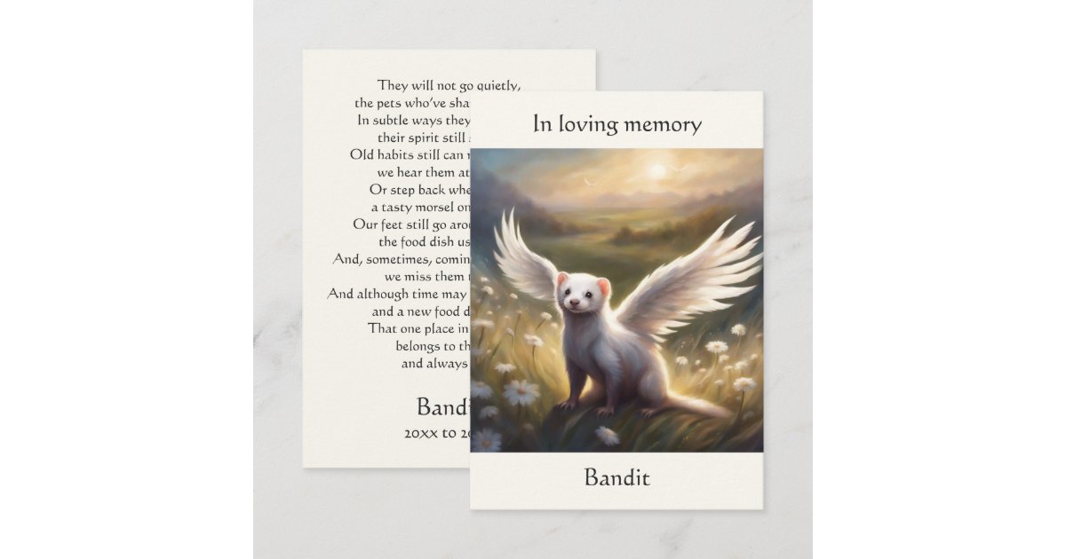 Ferret Memorial Poem Angel Wings Add Name Field Thank You Card | Zazzle
