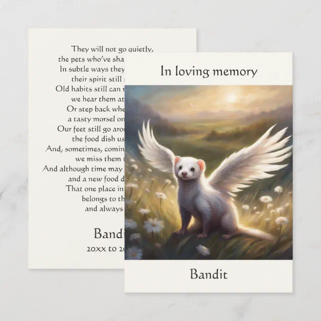 Ferret Memorial Poem Angel Wings Add Name Field Thank You Card | Zazzle