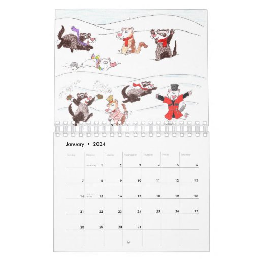 Ferret Tales Calendar: Illustrated Cartoon Ferrets Calendar | Zazzle