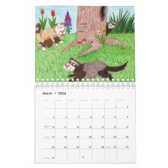Ferret Tales Calendar: Illustrated Cartoon Ferrets Calendar | Zazzle
