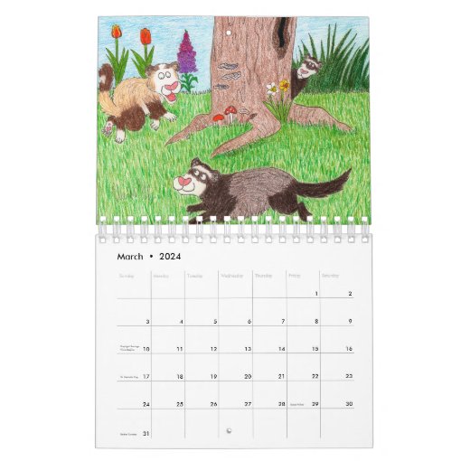 Ferret Tales Calendar: Illustrated Cartoon Ferrets Calendar | Zazzle