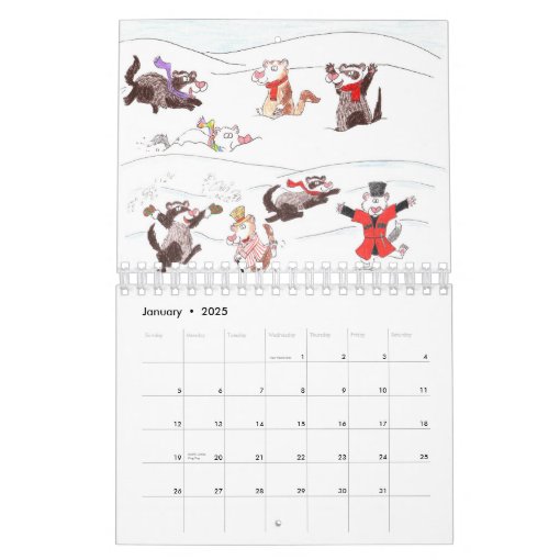 Ferret Tales Calendar: Illustrated Cartoon Ferrets Calendar | Zazzle