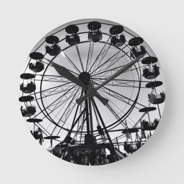Ferris Wheel in Black and White Photo Gifts Round Clock | Zazzle