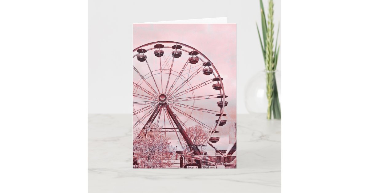 Ferris Wheel In Pink Greeting Birthday Card | Zazzle
