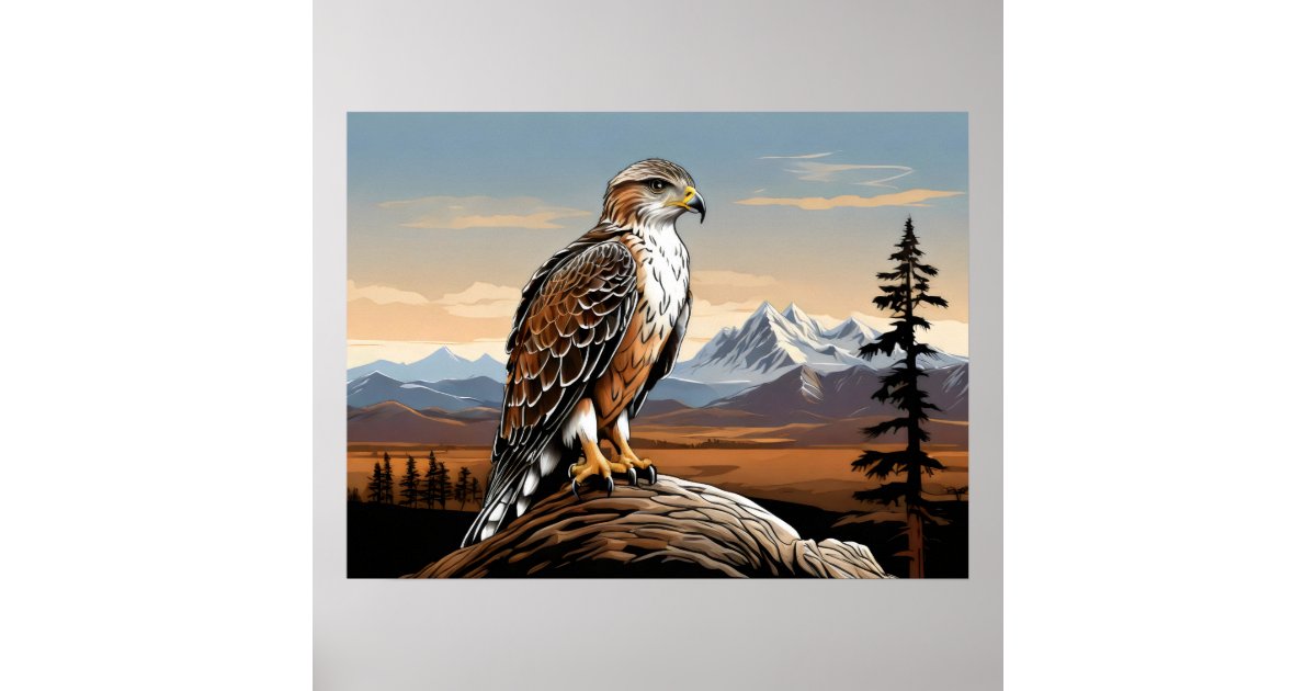 Ferruginous Hawk perched on rock Poster | Zazzle