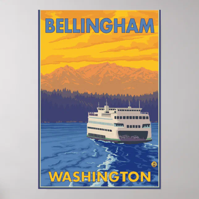Ferry and Mountains - Bellingham, Washington Poster | Zazzle