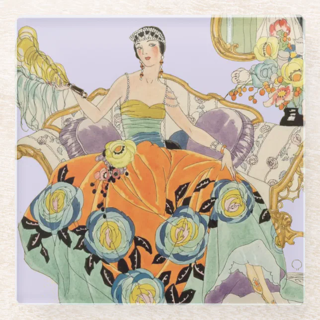 Festive Art Deco Lady Glass Coaster | Zazzle