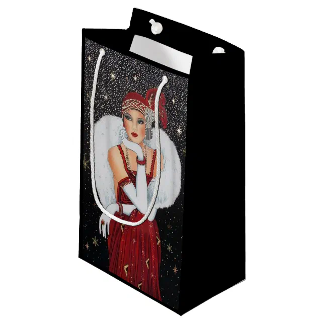 Festive art deco retro vintage Christmas lady Small Gift Bag | Zazzle