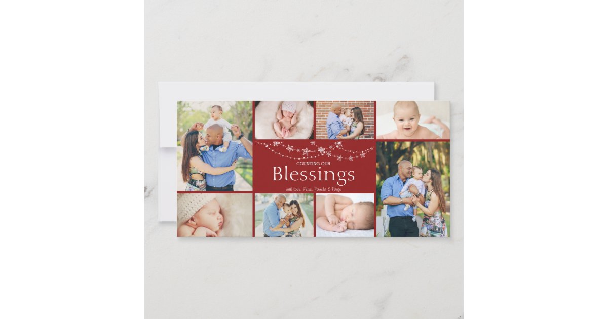 Festive Blessings Photo Collage Holiday Card | Zazzle