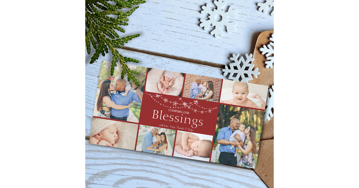 Festive Blessings Photo Collage Holiday Card | Zazzle