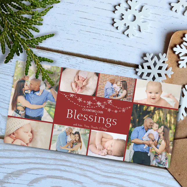 Festive Blessings Photo Collage Holiday Card | Zazzle