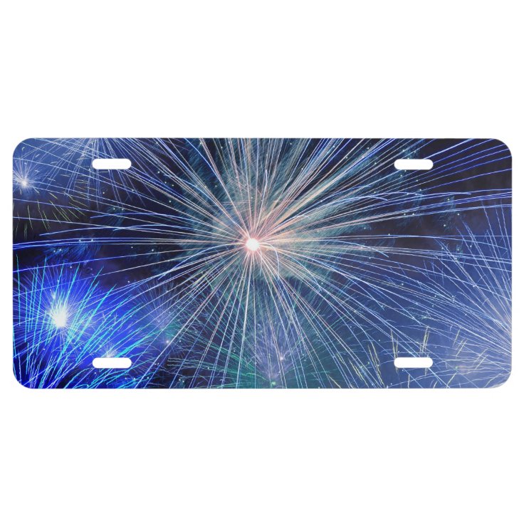 Festive Blue Fireworks License Plate | Zazzle