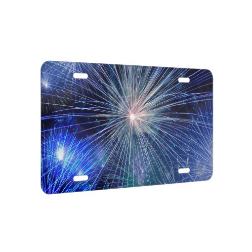 Festive Blue Fireworks License Plate | Zazzle